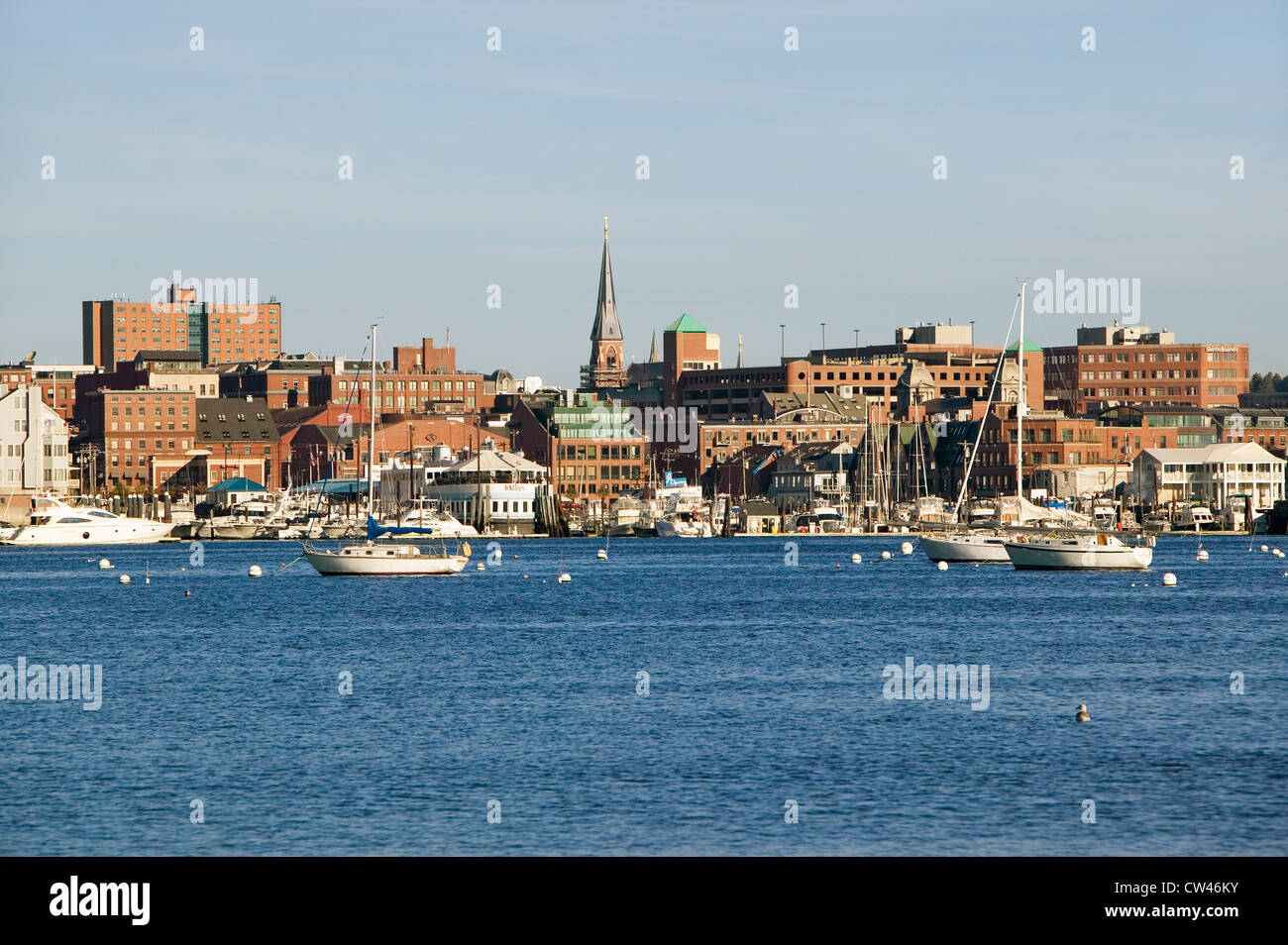 View of Portland Harbor boats with south Portland skyline, Portland ...