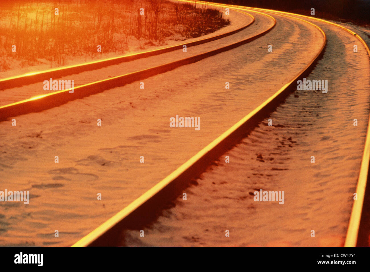 Train tracks with snow Stock Photo - Alamy