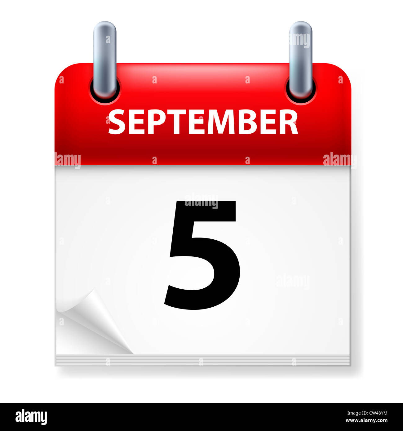 The fifth September in Calendar icon on white background Stock Photo ...