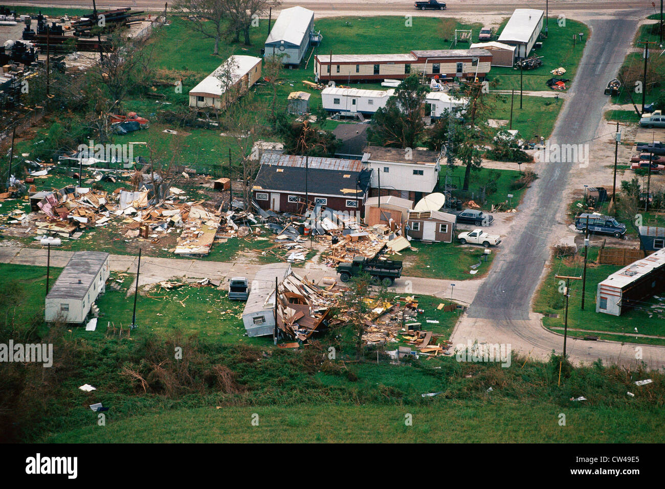 Trailer homes and houses destroyed by tornado Stock Photo - Alamy