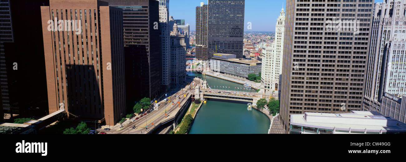 Aerial view of bridge crossing river in city Stock Photo - Alamy