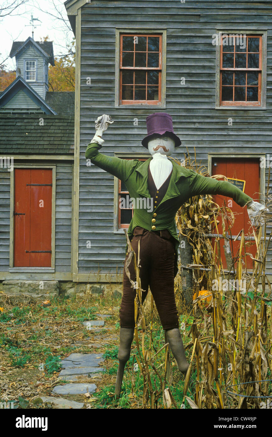 Scarecrow in front of house in New England Historic Village of Waterloo ...