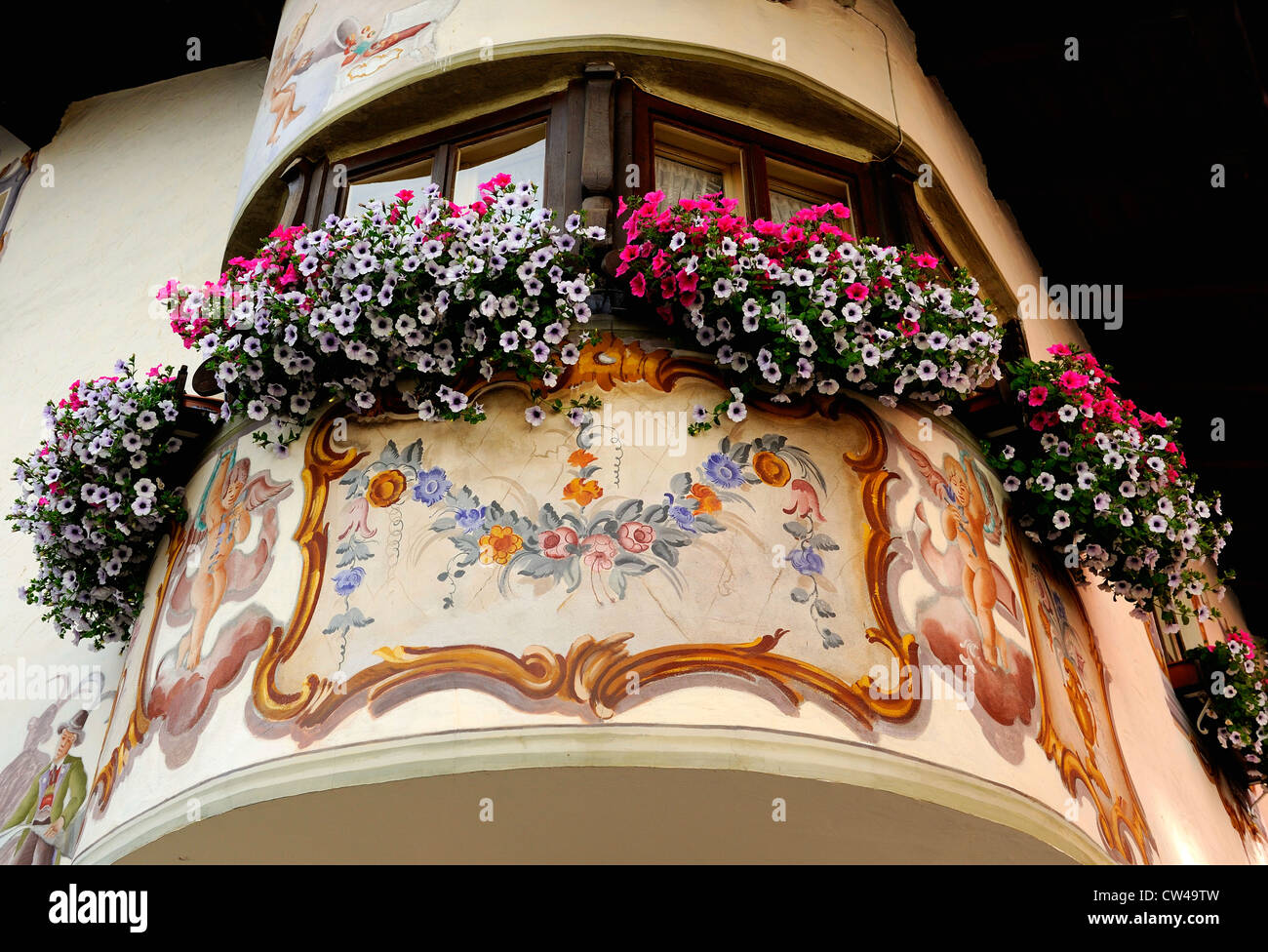 Traditional Austrian hand painted window surround with red and white ...