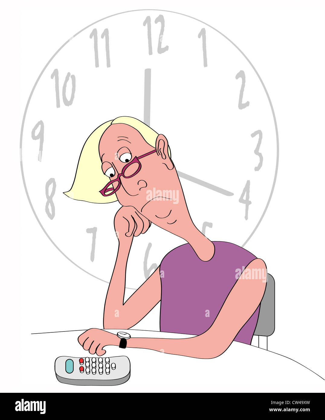 Sad woman waiting with phone, illustration Stock Photo - Alamy