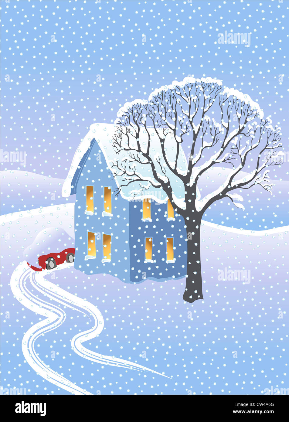 House in winter, Illustration Stock Photo - Alamy