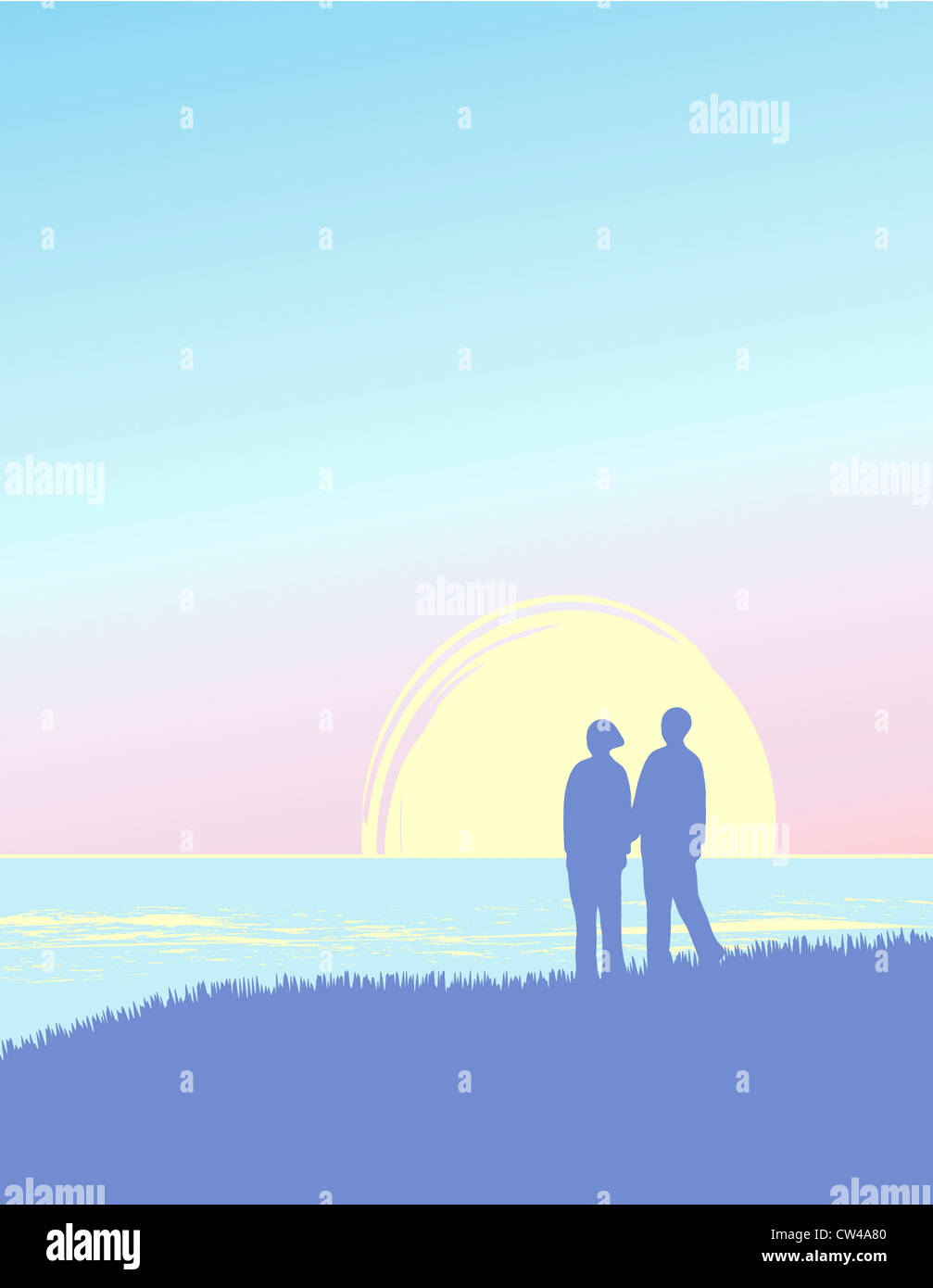 Sunset couple, illustration Stock Photo - Alamy