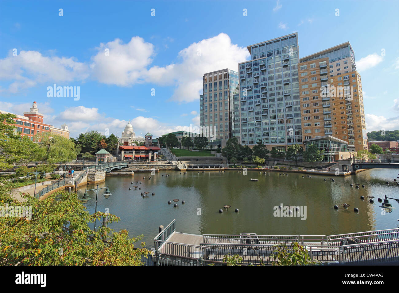 View of Waterplace Park and restaurant in downtown Providence with the ...