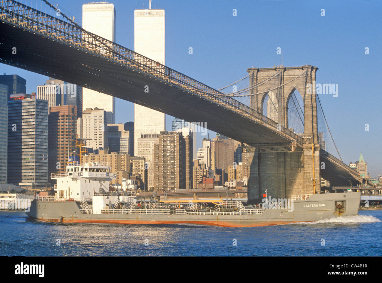 View of Brooklyn Bridge from East River, New York City, NY Stock Photo ...