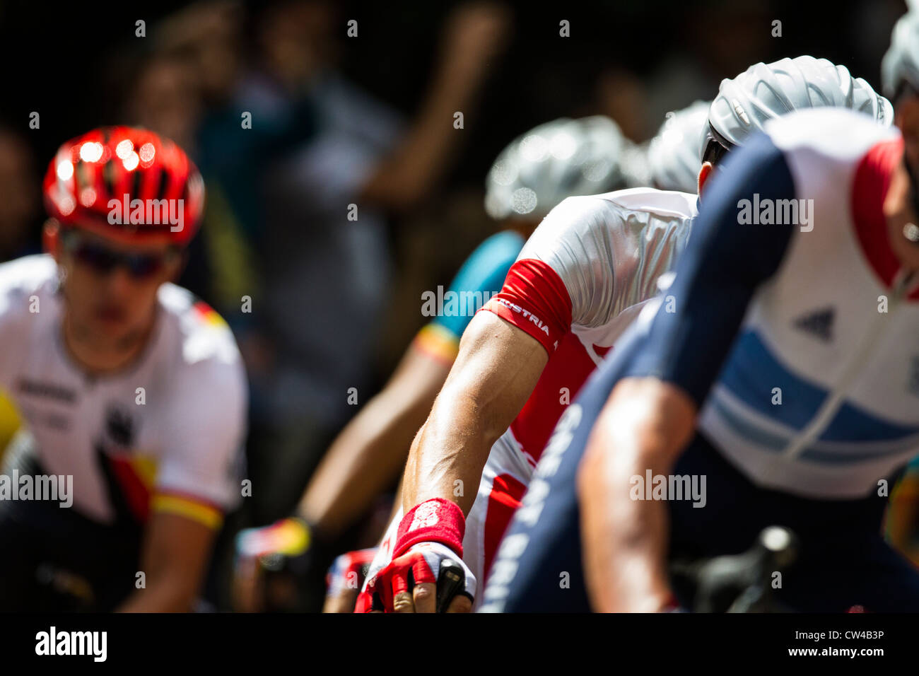 Arm of Bernhard Eisel of Austria amongst the peloton in the men's ...