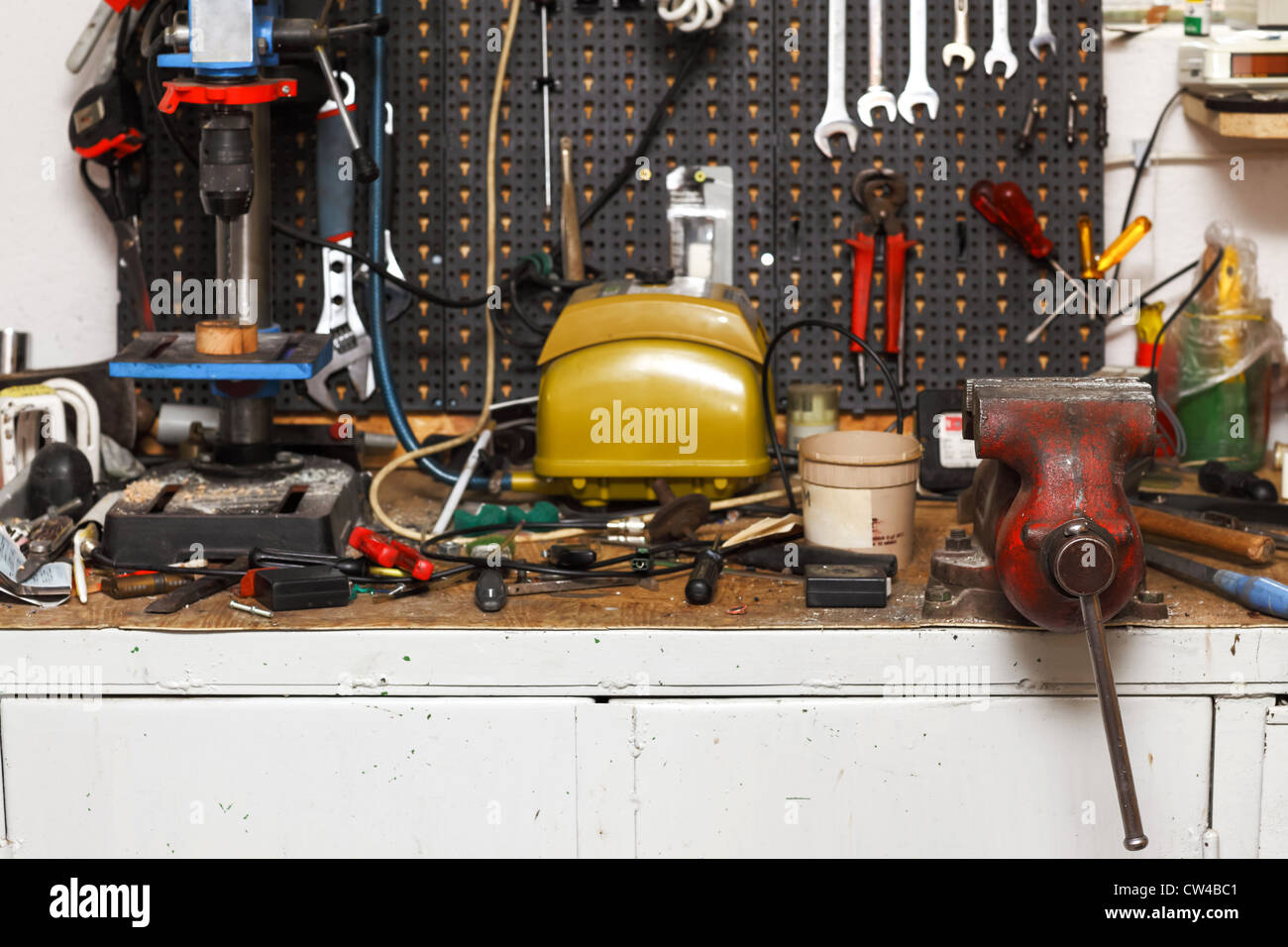 Workshop with different equipment and tools Stock Photo - Alamy