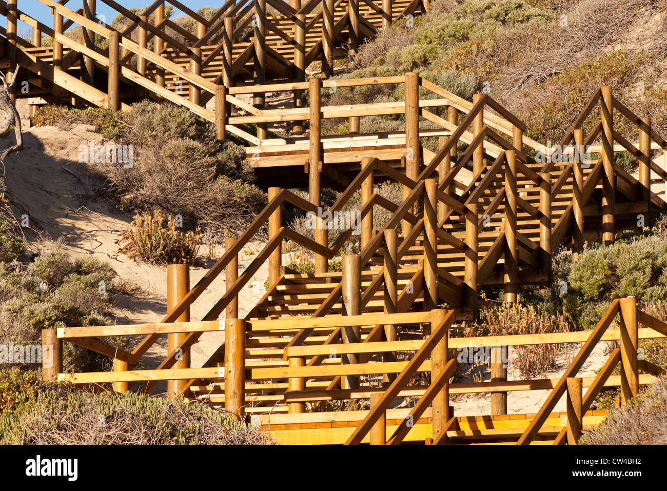 Timber steps on the sand dunes at Moses Rock Beach, Western Australia ...