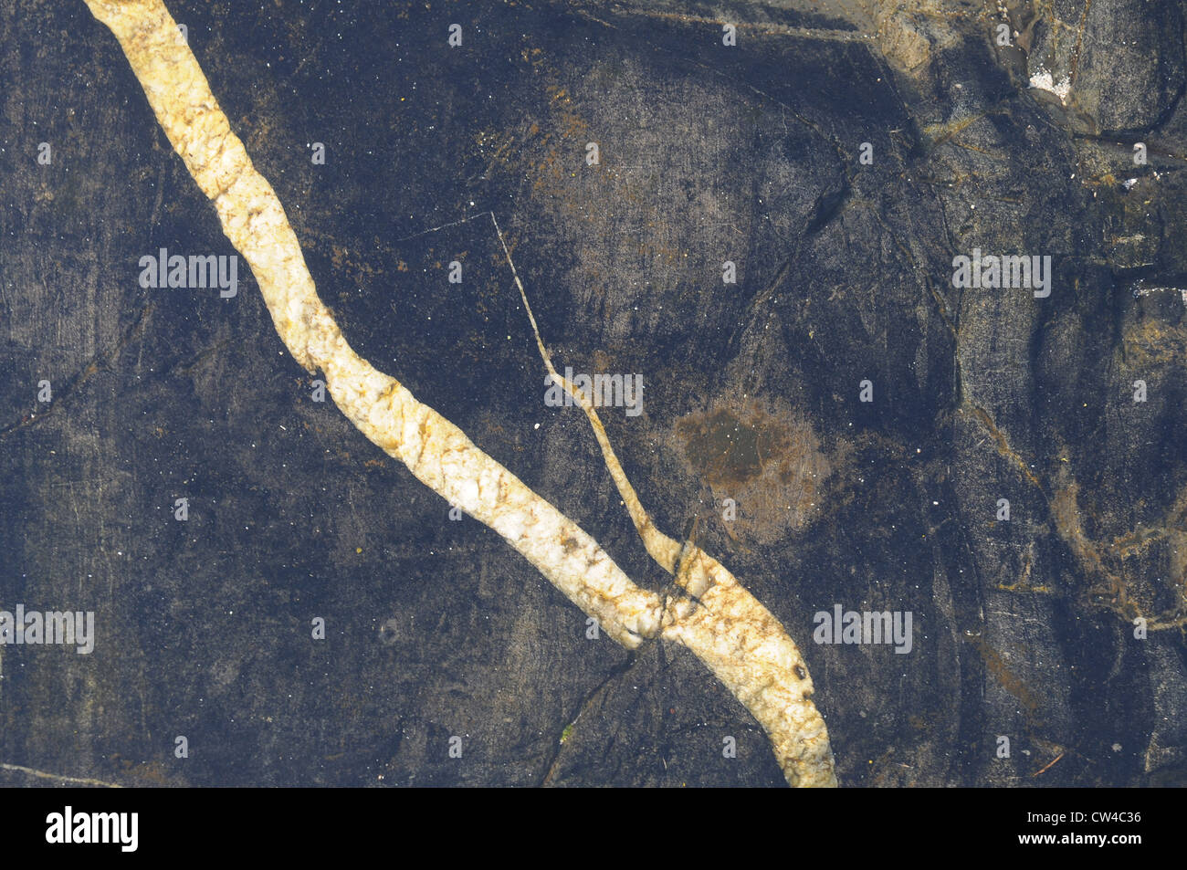 Rock pool with a white vain running through black stone, Lettermullan ...