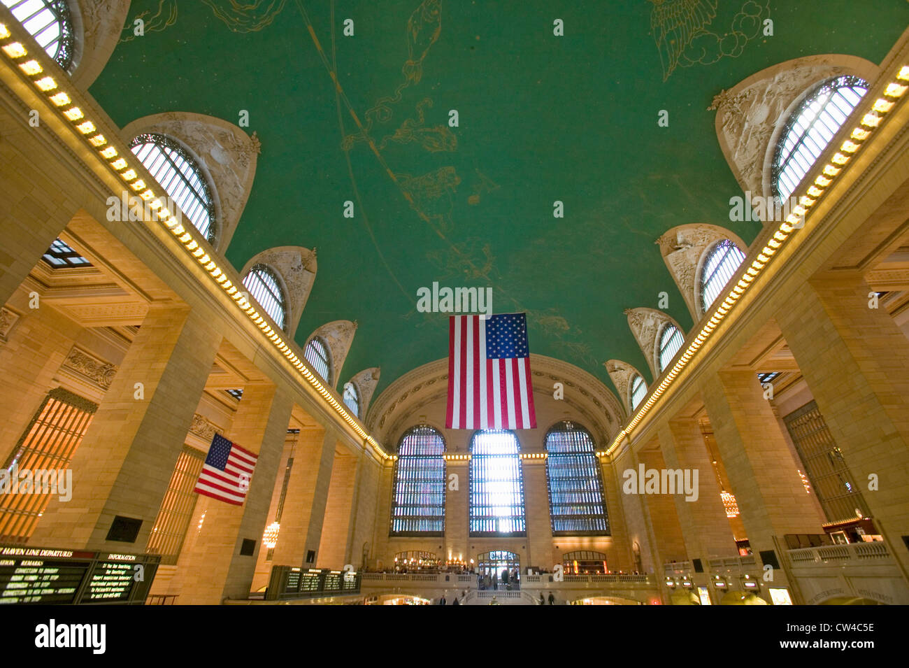 Grand Central Station panoramic view with American Flag at Amtrak ...