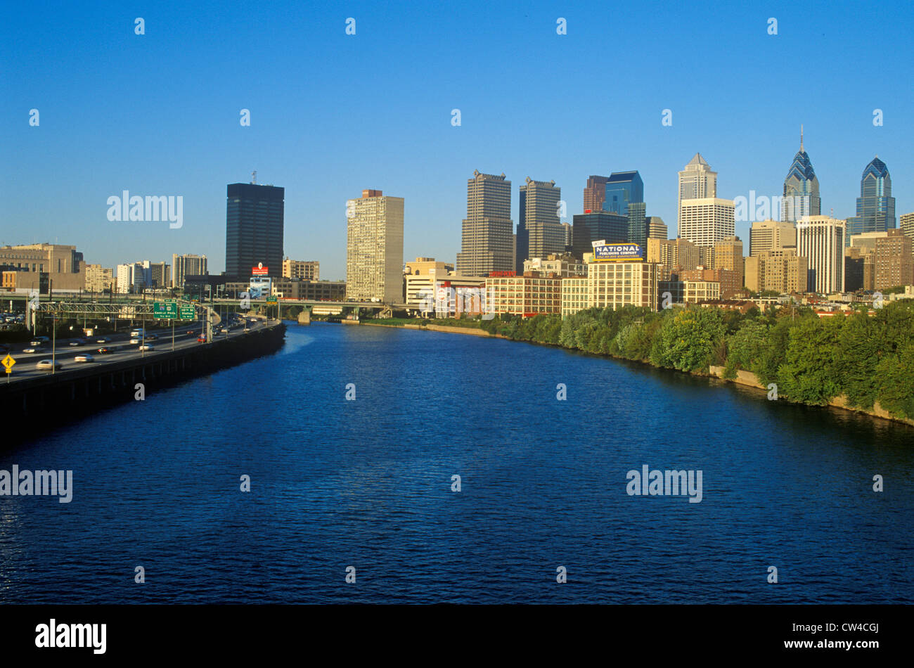 Sunset over Philadelphia skyline from the Schuylkill River, PA Stock ...