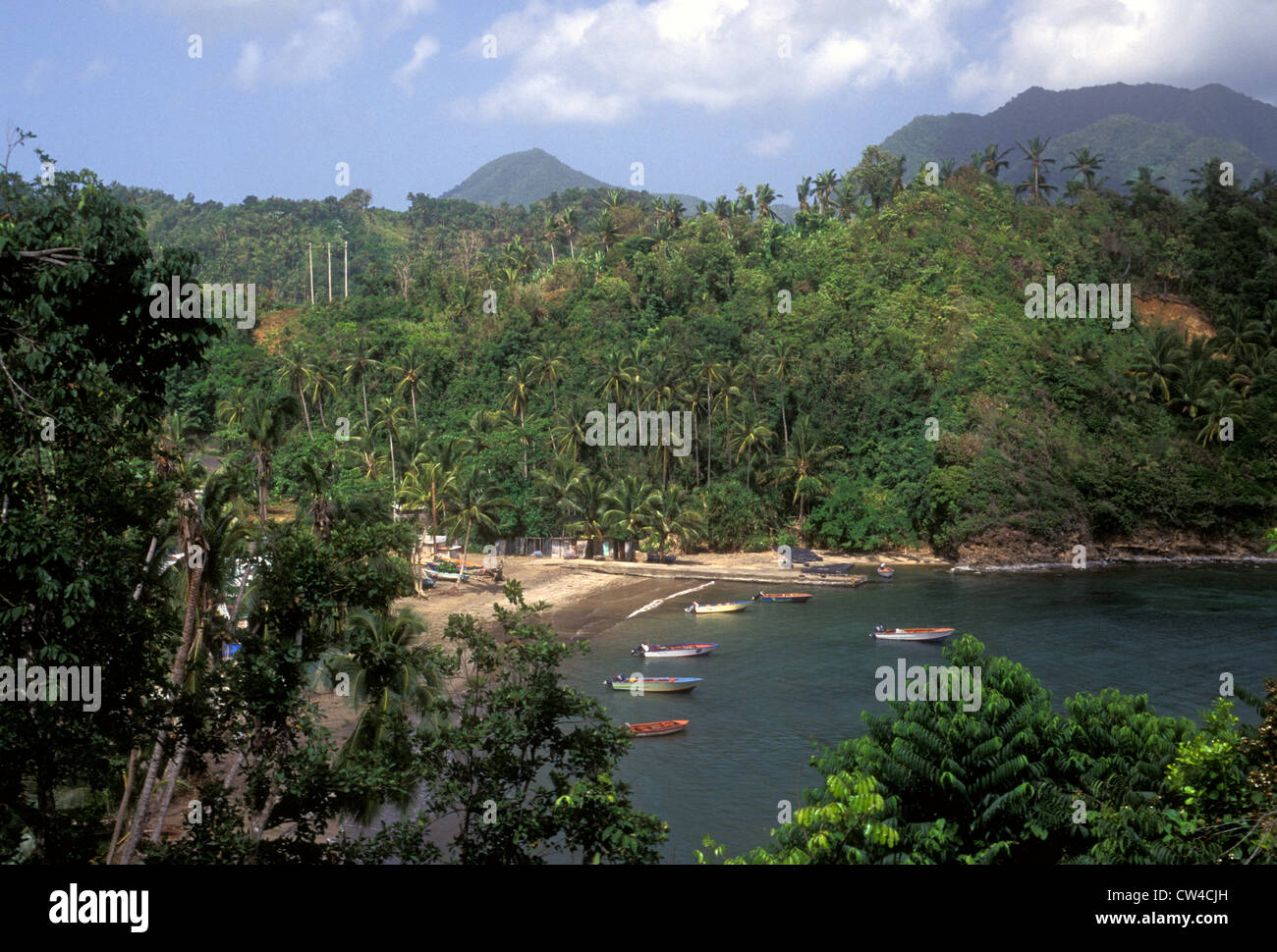 fishing boats, village, Anse du Me, Dominica, Caribbean, Caribbean ...