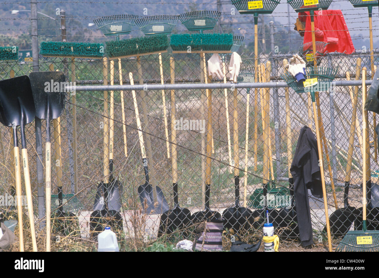 A designated tool area for river cleanup on Earth Day Stock Photo - Alamy