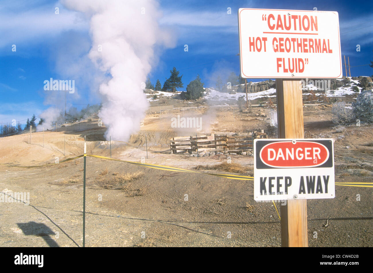 Warning signs at geothermal power plant in California Stock Photo - Alamy