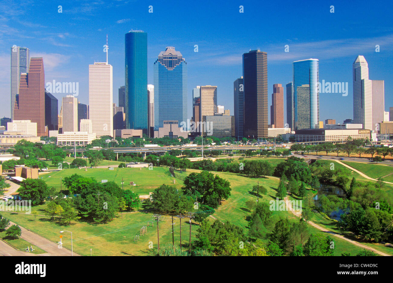 Houston, TX skyline in the afternoon with Memorial Park in foreground ...