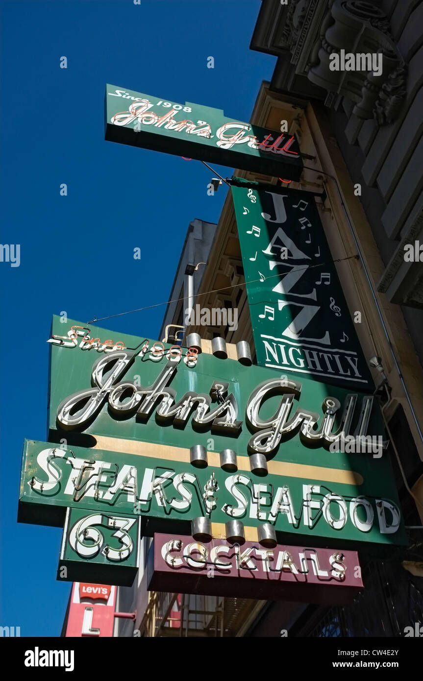 A Vintage Grill Restaurant and Jazz Bar Sign in Downtown San Francisco ...