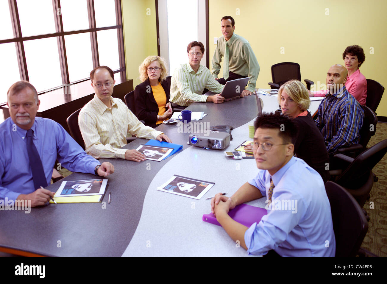 High angle view of a group of business executives in a conference Stock ...
