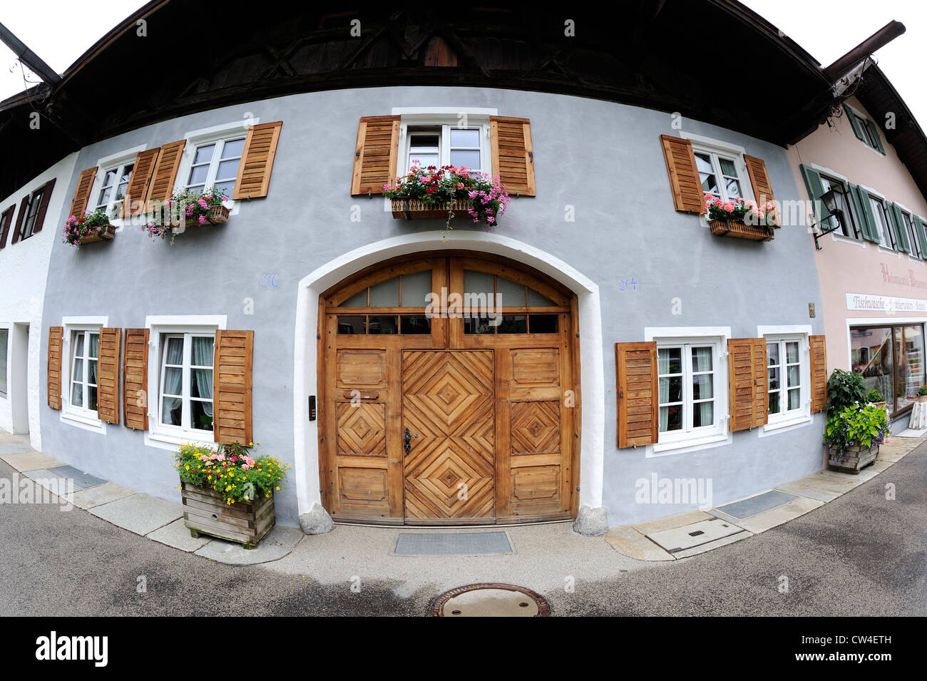 Typical German Style of building, shuttered windows and painted walls ...