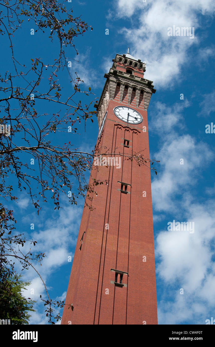 looking straight up at the Joseph Chamberlain clock tower on the campus ...