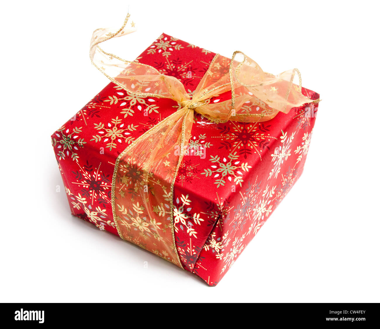 Wrapped Christmas present on white background Stock Photo - Alamy