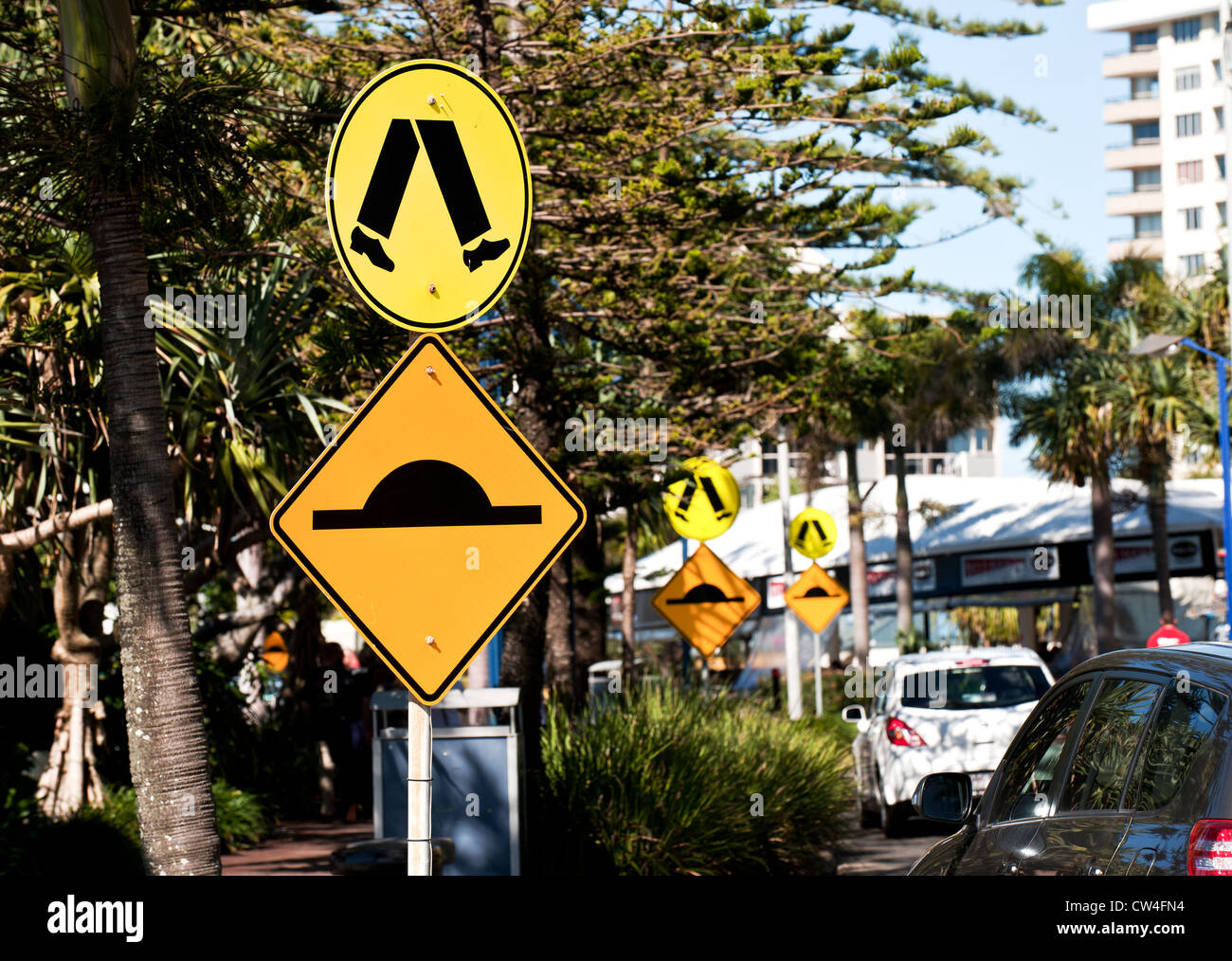 Traffic signs on the Mooloolaba Esplanade in Quensland Stock Photo - Alamy