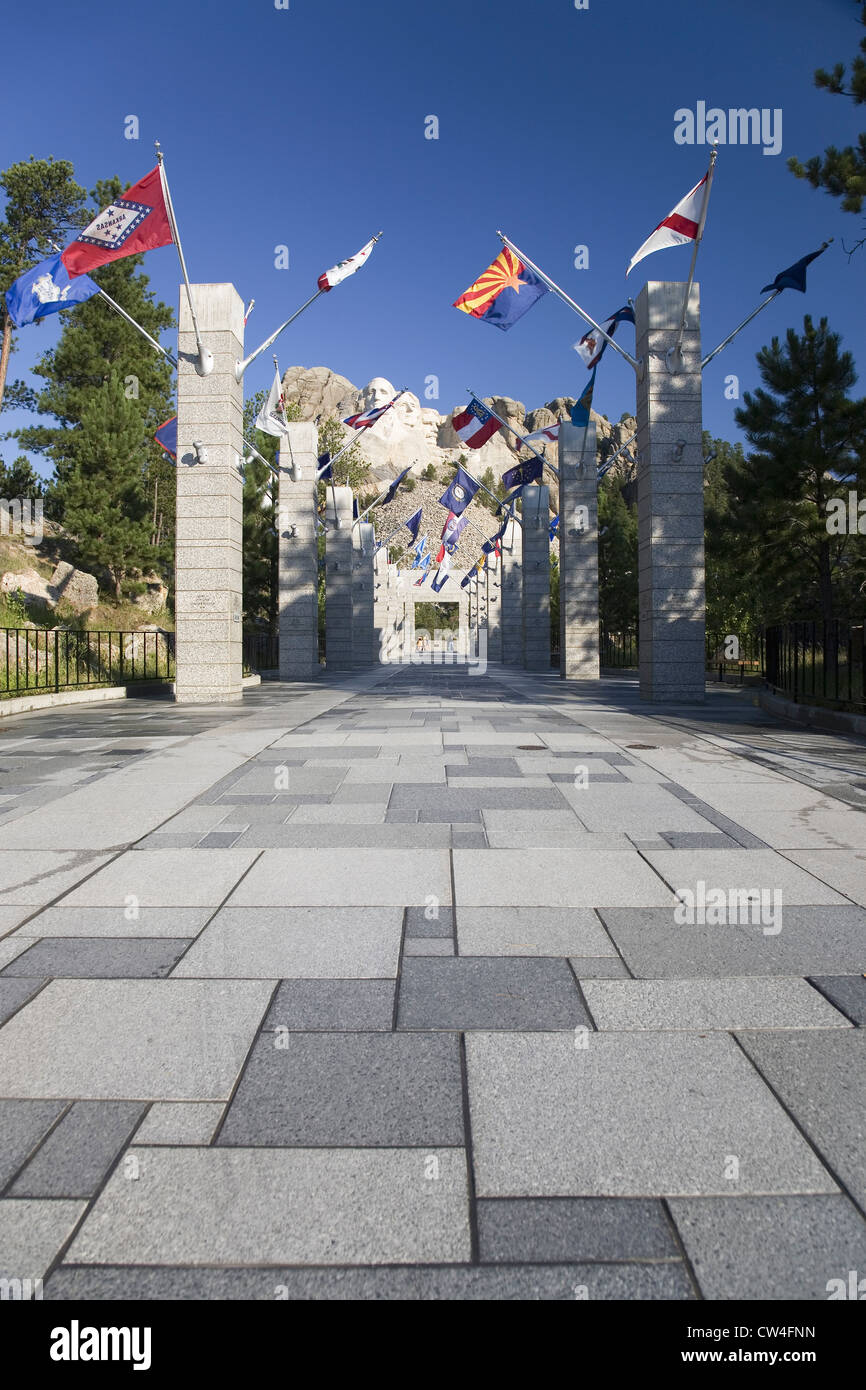 Fifty State flags lining the walkway to Grand Terrace view of Mount ...