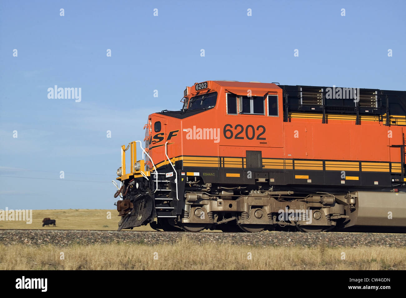 Close-up of red train engine in Western Nebraska Stock Photo - Alamy