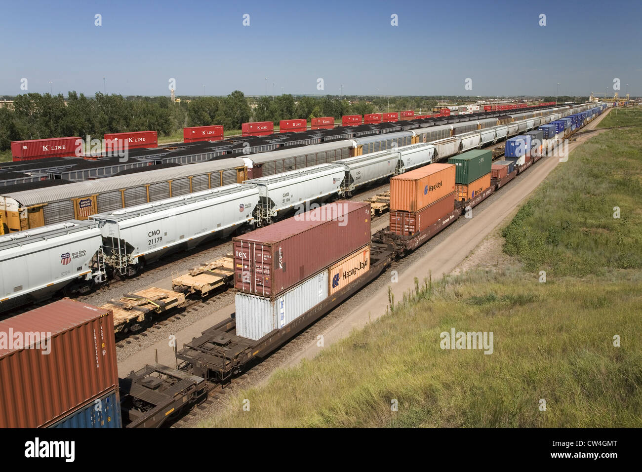 Elevated view freight cars Union Pacific's Bailey Railroad Yards North ...
