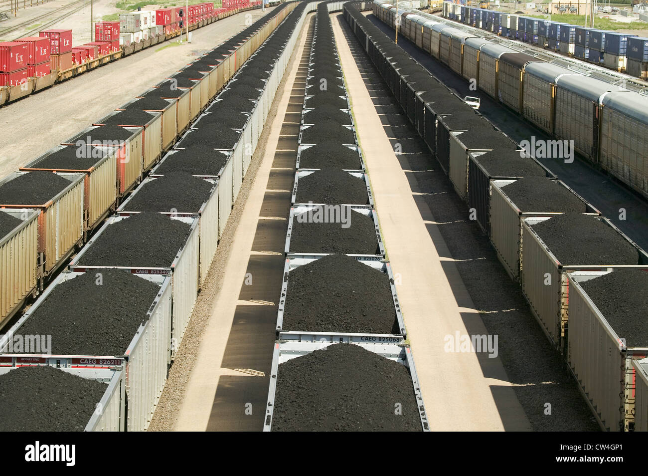 Elevated view freight cars with coal Union Pacific's Bailey Railroad ...