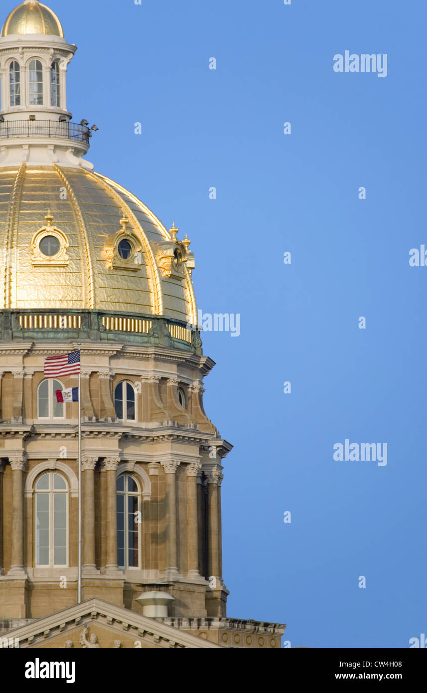 Iowa State Capital with close-up of golden dome, Des Moines, Iowa Stock ...