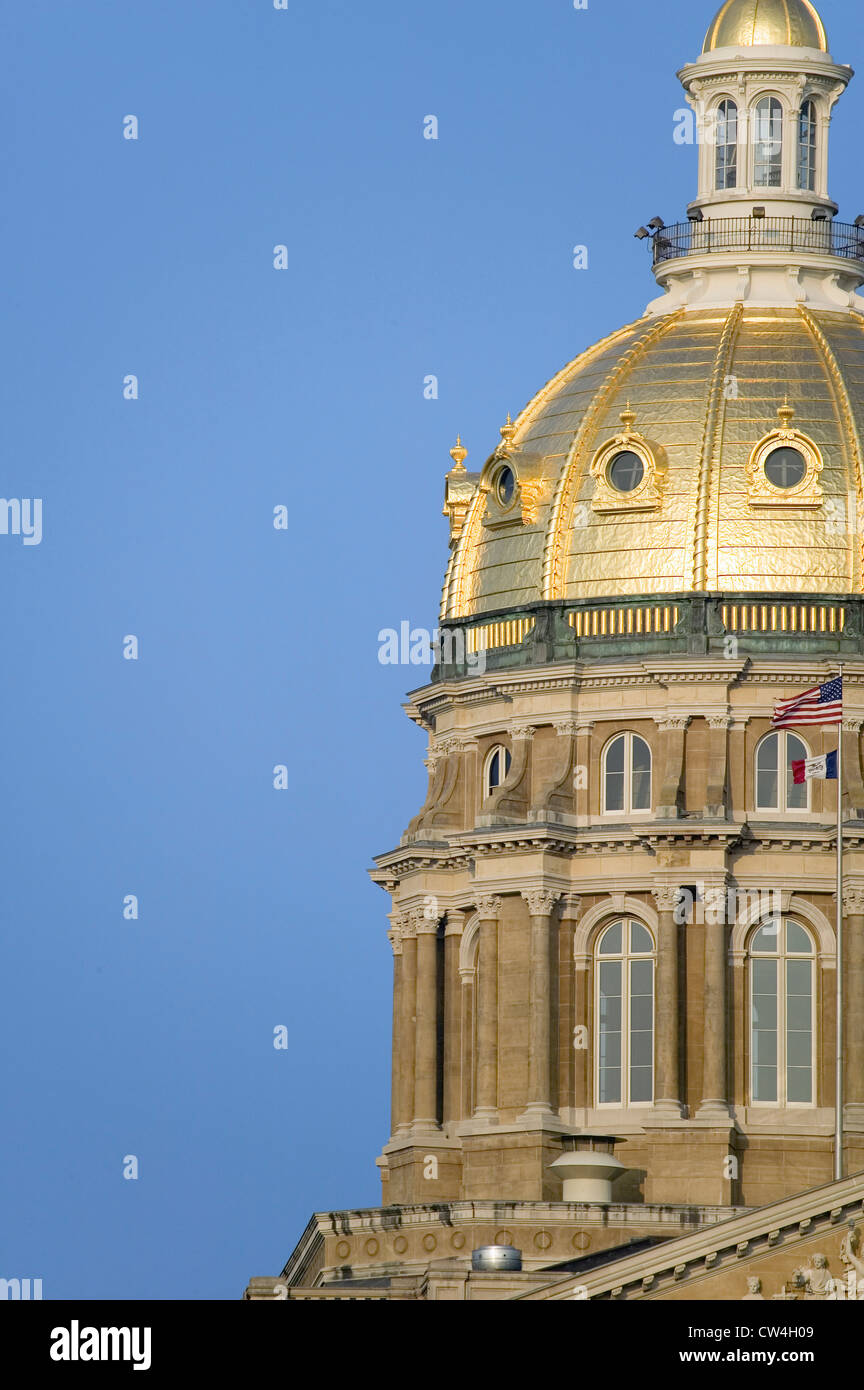 Iowa State Capital with close-up of golden dome, Des Moines, Iowa Stock ...