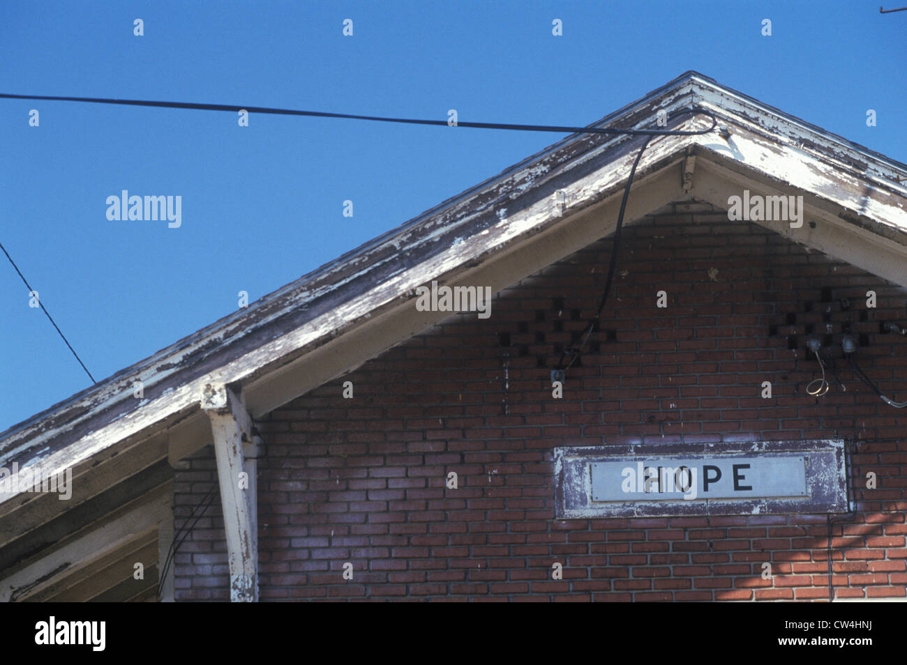 Train station sign for city of Hope in Hempstead County, Arkansas Stock ...