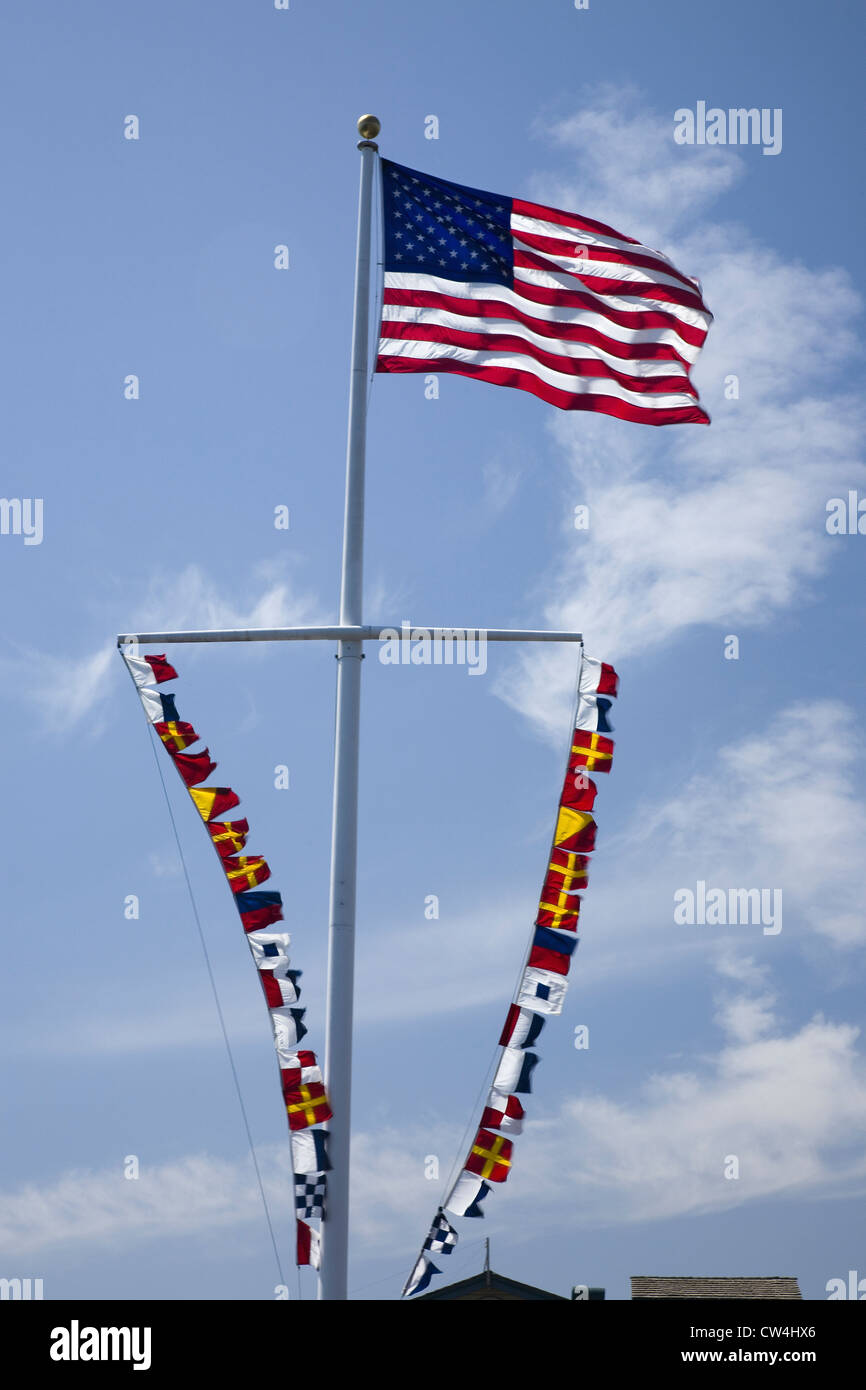 American Flag flying from pier in Santa Barbara, California Stock Photo ...