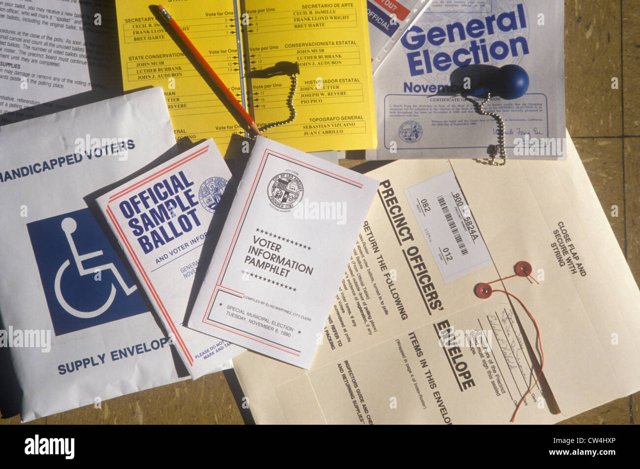 Close-up of a voting booth with ballots, ballot machine and election ...