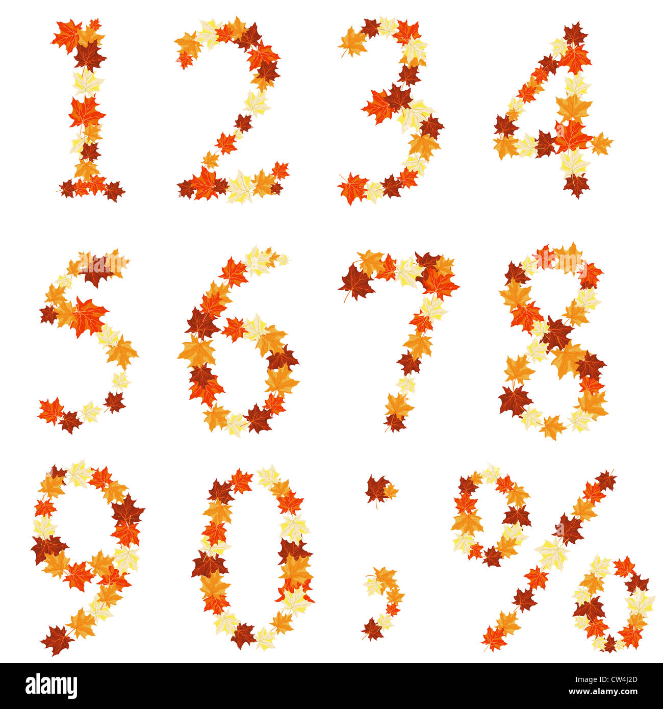 Autumn maples leaves numeral set. Vector illustration Stock Photo - Alamy