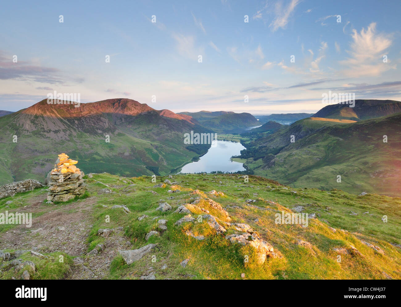 Fleetwith Pike summit overlooking Buttermere on a beautiful summer ...