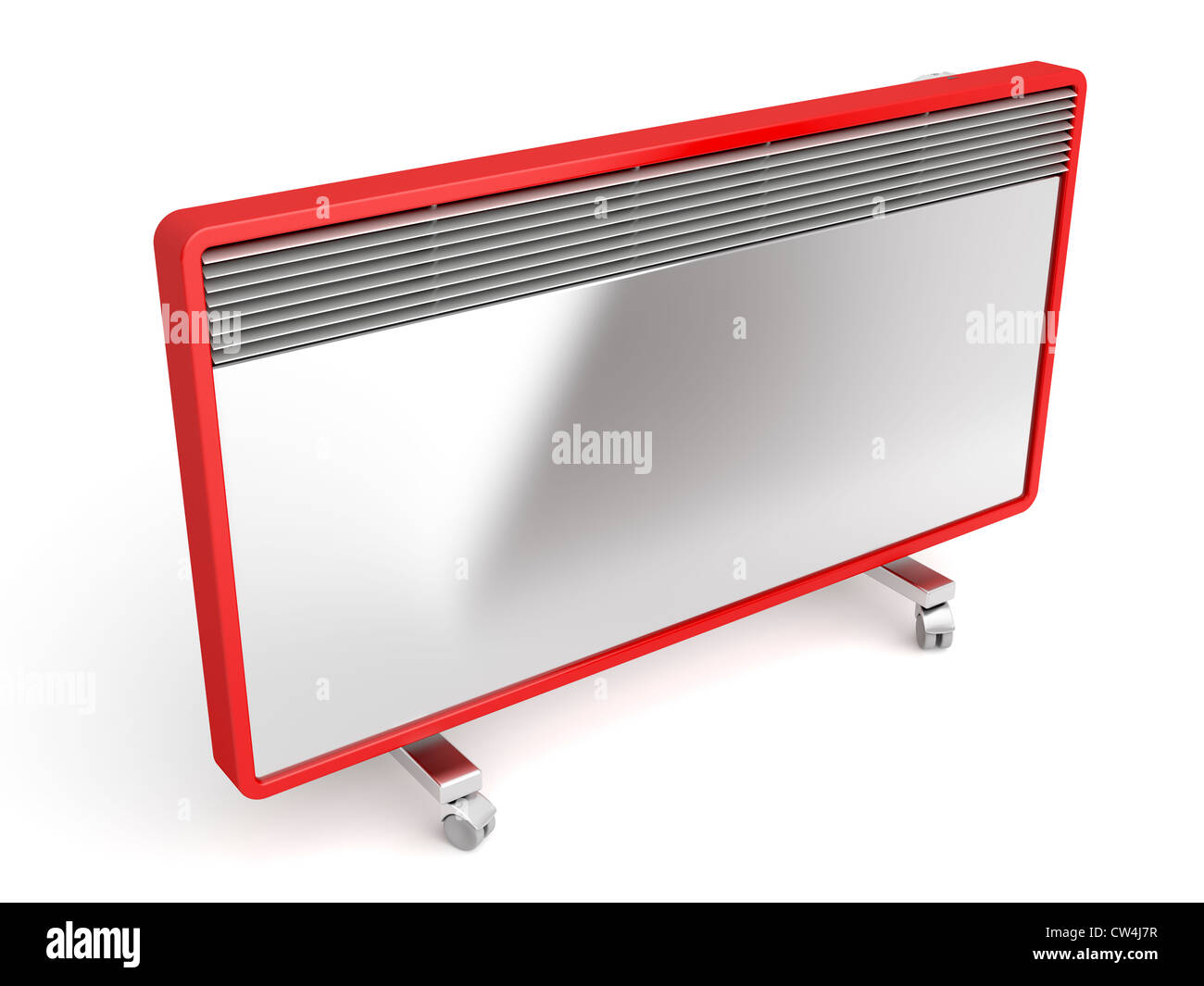 Silver-red panel heater on white background Stock Photo - Alamy