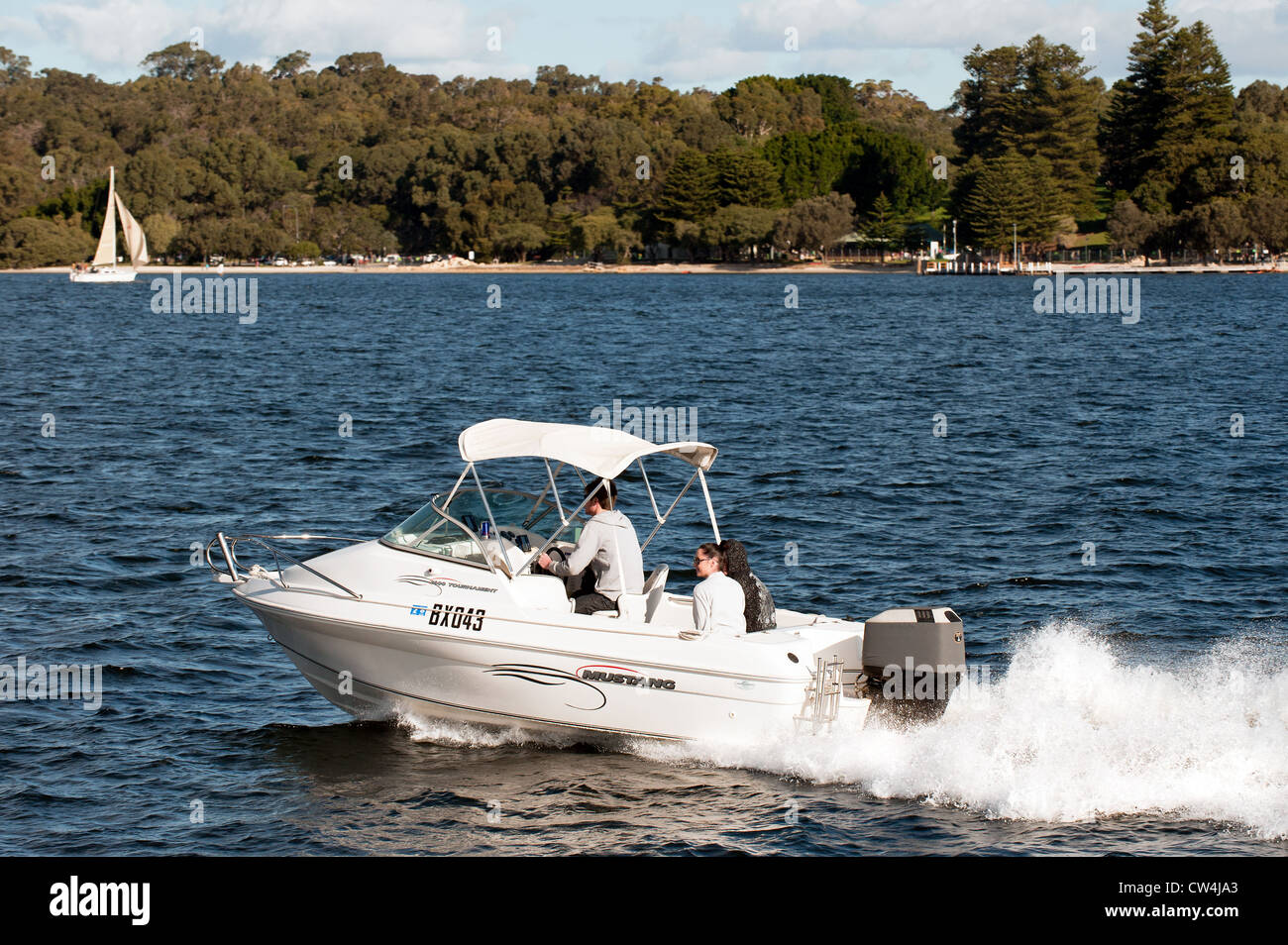 Swan River in Perth Western Australia - A powerboat on the Swan River ...