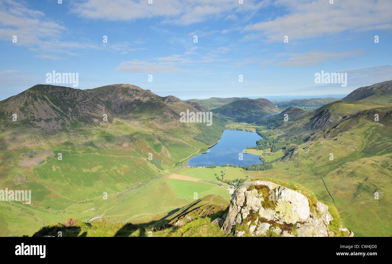 View from Fleetwith Pike over Buttermere in summer in the English Lake ...
