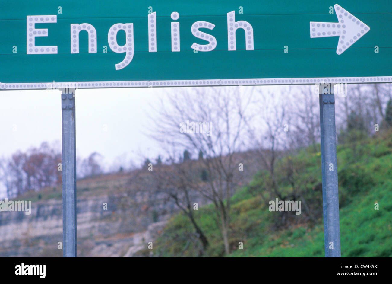 A sign that reads ?English Stock Photo - Alamy
