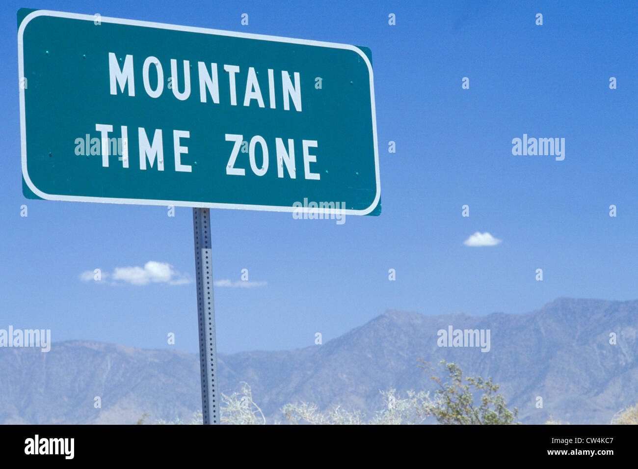 A sign that reads ?Mountain Time Zone Stock Photo - Alamy