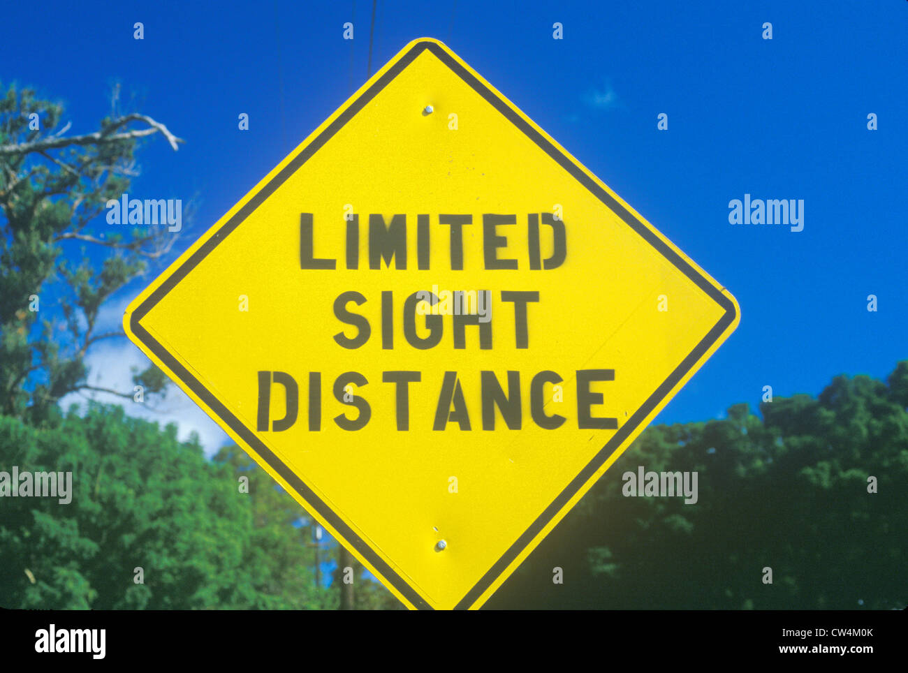 A sign that reads ?Limited Sight Distance Stock Photo - Alamy