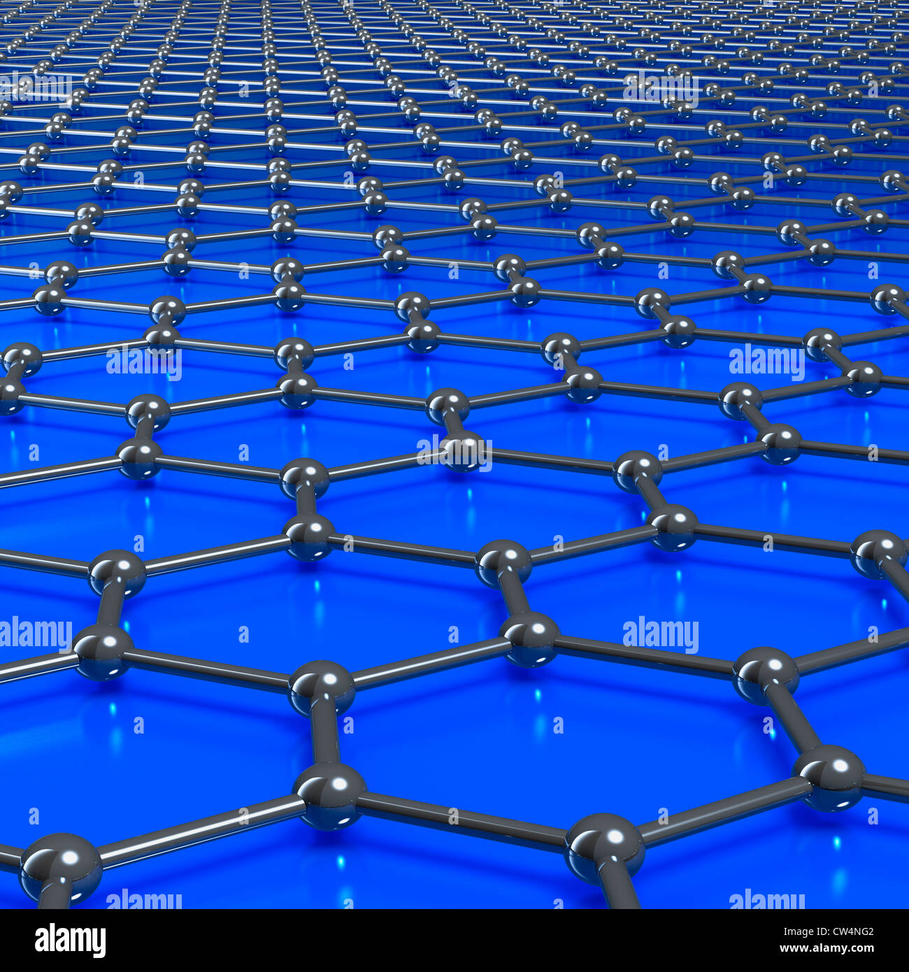 Graphene molecule structure forming a graphic or grunge blue background ...