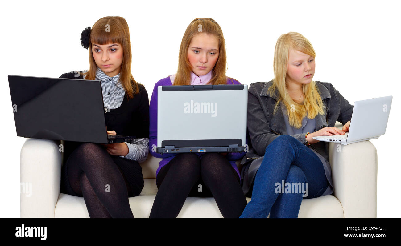 Teenagers on the internet isolated on white background Stock Photo - Alamy