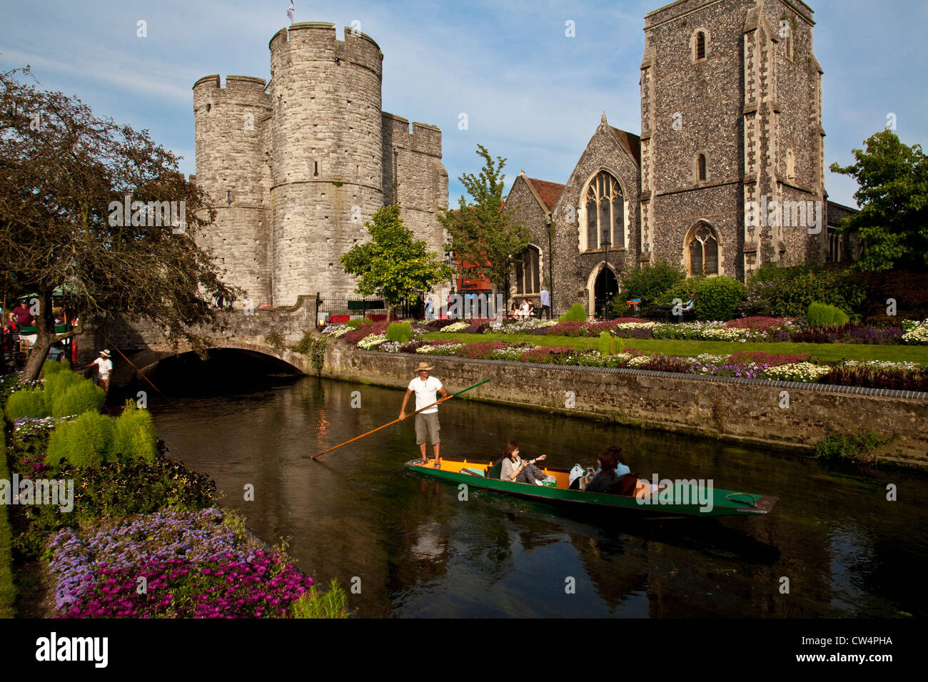 Punting on the River Stour by the Westgate Towers, Canterbury, Kent ...