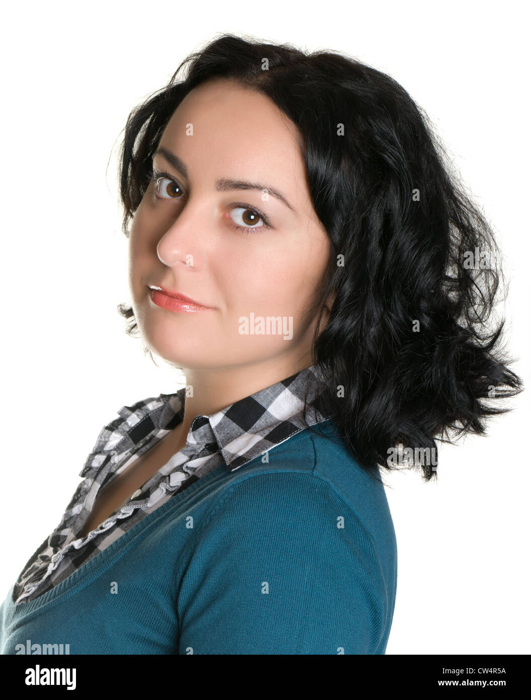 A young woman looks away. Isolated Stock Photo - Alamy