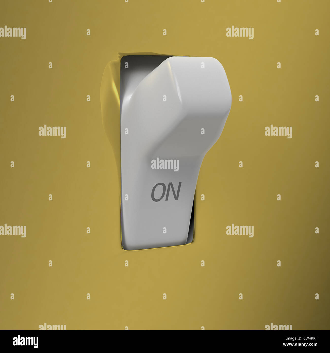 Bronze wall light switch set to ON close up on white background Stock ...